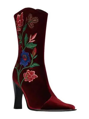 Jeffrey Campbell Embroidered Mid-calf Boots - Wine Velvet