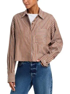 Rag & Bone Marin Cropped Stripe Shirt - Tan Stripe