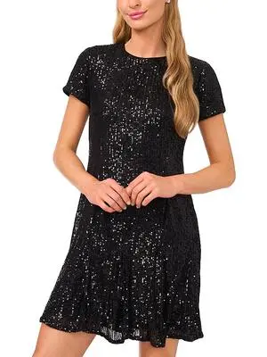 CECE DUPRAZ Sequin Godet Dress - Rich Black