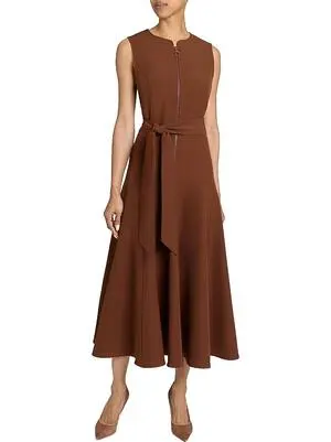 Santorelli Sleeveless Midi Dress With Zip Front - Dark Chestnut
