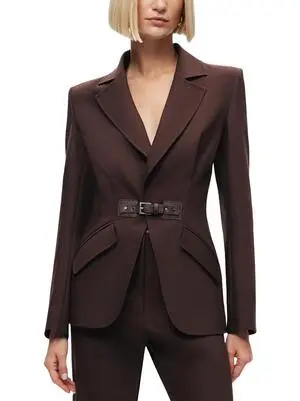 NOCTURNE Belted Tailored Blazer - Dark Brown