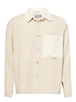 KARTIK RESEARCH Crochet Pocket Long-sleeve Cotton Shirt - Beige