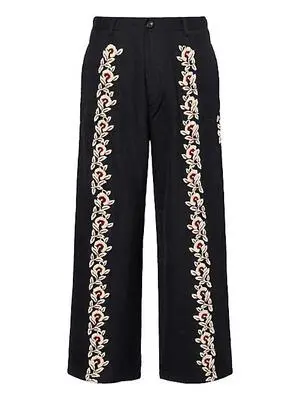 KARTIK RESEARCH Sultan Floral-embroidered Wool Trousers - Black/ecru/red