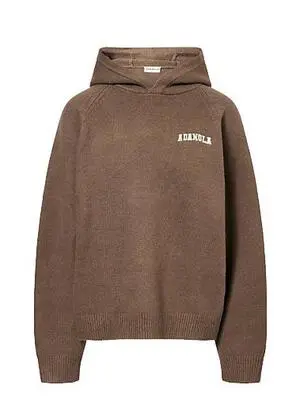 ADANOLA Logo-embroidered Cotton And Wool-blend Hoody - Drk Cocoa Brwn/mrshmllw