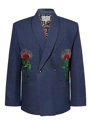 KARTIK RESEARCH Double-breasted Embroidered Wool Jacket - Navy