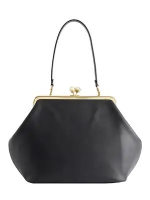 COACH Large Kisslock Leather Shoulder Bag - Black