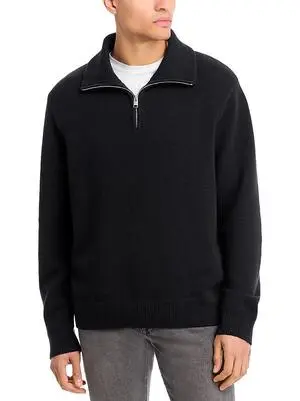 FRAME Wool & Cotton Zip Up Sweater - Black