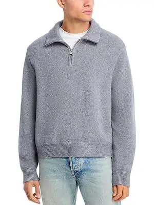 FRAME Wool & Cotton Zip Up Sweater - Grey Melange