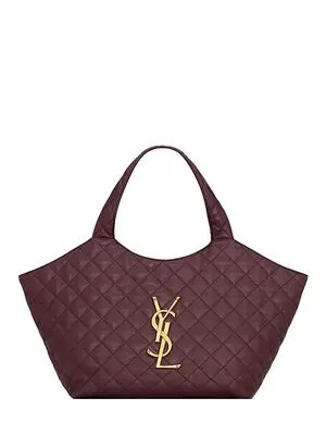 Saint Laurent Icare Medium Tote In Quilted Nappa - Rouge Cabernet
