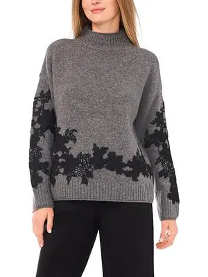 Vince Camuto Floral Applique Sweater - Salt And Pepper