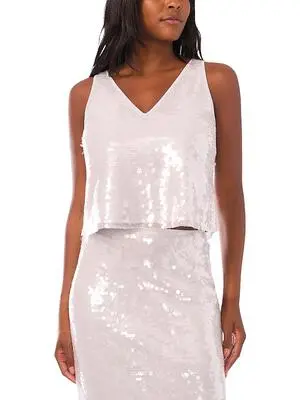 1.State Sequined Cropped Top - Silver Mist
