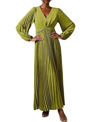 Coast Pleated Wrap-front Dress - Olive