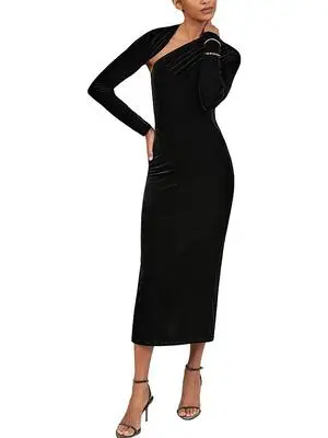 REISS Kass Sheer Paneled Velvet Midi Dress - Black