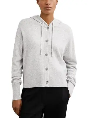 REISS Button Front Hoodie - Grey