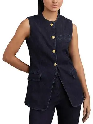 REISS Athe Denim Waistcoat - Dark Blue