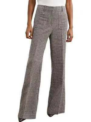 REISS Check Flare Leg Trousers - Navy Neutral