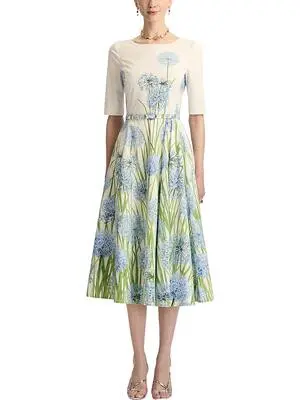 Oscar De La Renta Allium Print Belted Dress - Blue/white