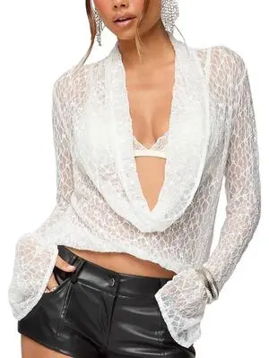 EDIKTED Lera Lacey Sheer Mesh Top - White
