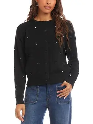 Karen Kane Faux Pearl Trim Cardigan - Black
