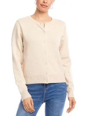 Karen Kane Faux Pearl Trim Cardigan - Cream