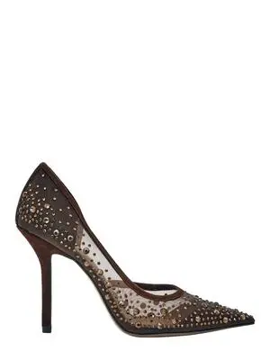 REISS Crystal-embellished Mesh Court Shoes - Chocolate