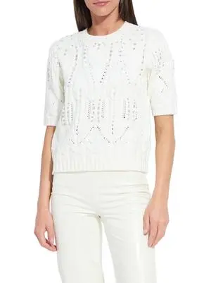 Lyssé Hadley Crystal-embellished Short Sleeve Sweater - Snow White