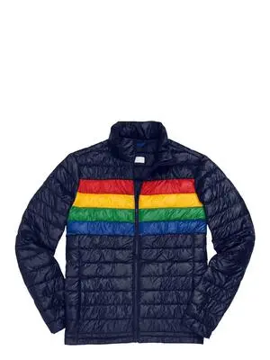 PRIMARY Stripe Puffer Jacket - Navy Bold Rainbow