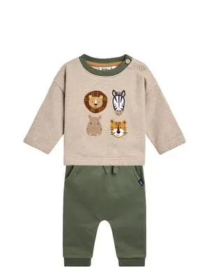 JOJO MAMAN BEBE Safari Appliqué Long Sleeve Top & Joggers Set - Green