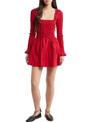 DAMSON MADDER Raphaela Ruffle Long Sleeve Mini Dress - Red