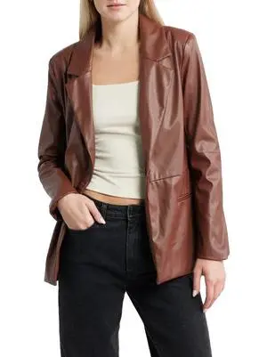 Princess Polly Faux Leather Blazer - Brown