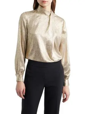 ELIE TAHARI Jaden Metallic Silk-Blend Top