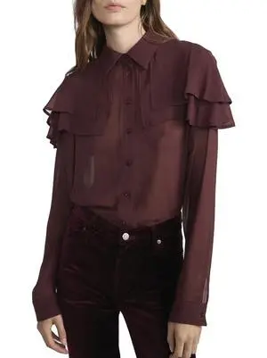 FRAME Silk Cape Shirt - Cabernet