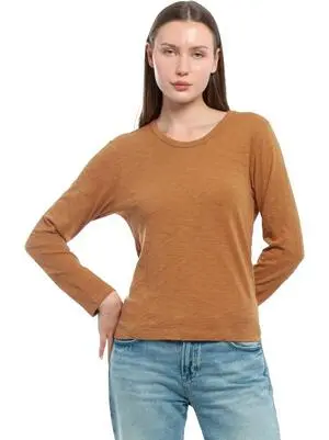 WILT CLOTHING Baby Fit Long Sleeve Shrunken Crew Top - Medium Brown