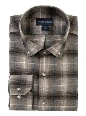 Scott Barber Regular Fit Ombré Plaid Cotton Twill Button-down Shirt - Charcoal Beige