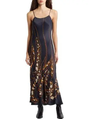 Farm Rio Garden Silhouette Maxi Slip Dress - Black