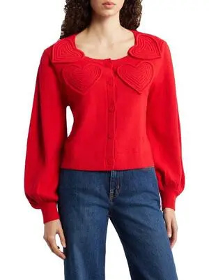 Farm Rio Heartful Knit Cardigan - Red