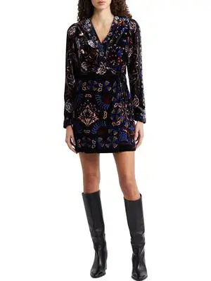 FARM RIO Arabesque Mix Scarves Wrap Mini Dress