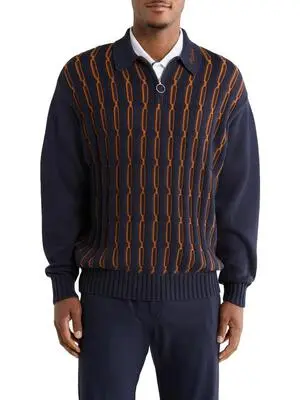 MALBON Links Cotton Quarter Zip Polo Sweater - Navy