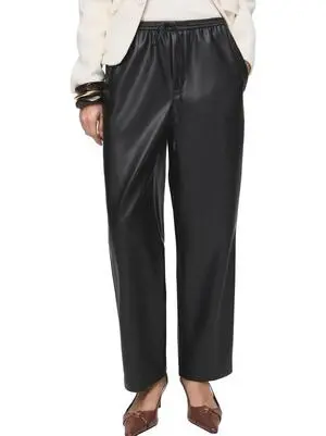 Mango Faux Leather Drawstring Pants - Black