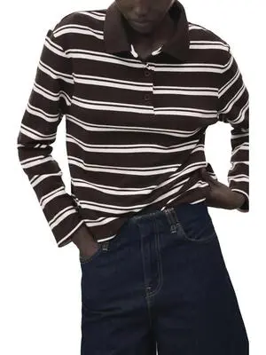 Mango Stripe Long-sleeve Polo - Brown