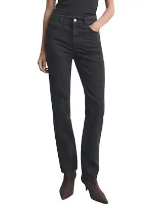 Mango Mid-rise Straight Leg Jeans - Black Denim