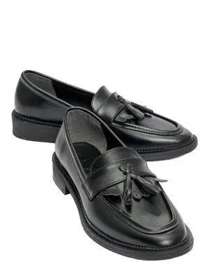 PROLOGUE SHOES Zita Loafers - Black Patent Faux Leather