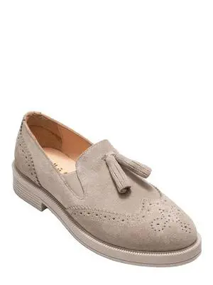 FOREVER & ALWAYS SHOES Leather Tassel Loafers - Beige Suede Leather