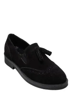 FOREVER & ALWAYS SHOES Leather Tassel Loafers - Black Suede Leather