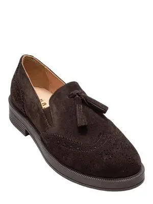 FOREVER & ALWAYS SHOES Leather Tassel Loafers - Brown Suede Leather