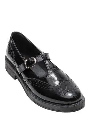 FOREVER & ALWAYS SHOES Leather Strap Loafers - Black Patent Leather