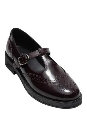 FOREVER & ALWAYS SHOES Leather Strap Loafers - Burgundy Patent Leather