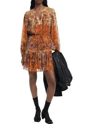 Desigual Paisley Print Long Sleeve Dress - Orange