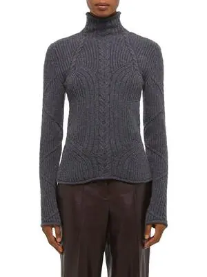 Helmut Lang Zephir Cable Stitch Turtleneck Sweater - Charcoal
