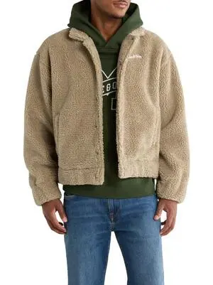 MUSEUM OF PEACE & QUIET Wordmark Faux Shearling Work Jacket - Taupe